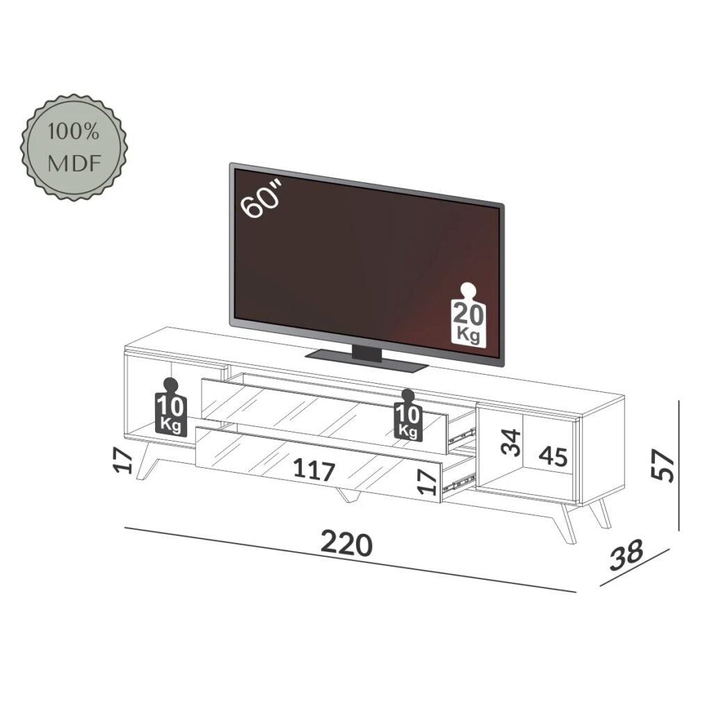 Retro Deluxe TV Stand w/ Glass Drawers Tv Unit - Shopro Distributors