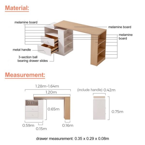 Nordic Study Desk w/ Side Cabinet – Adjustable, White/Wood - Shopro ...